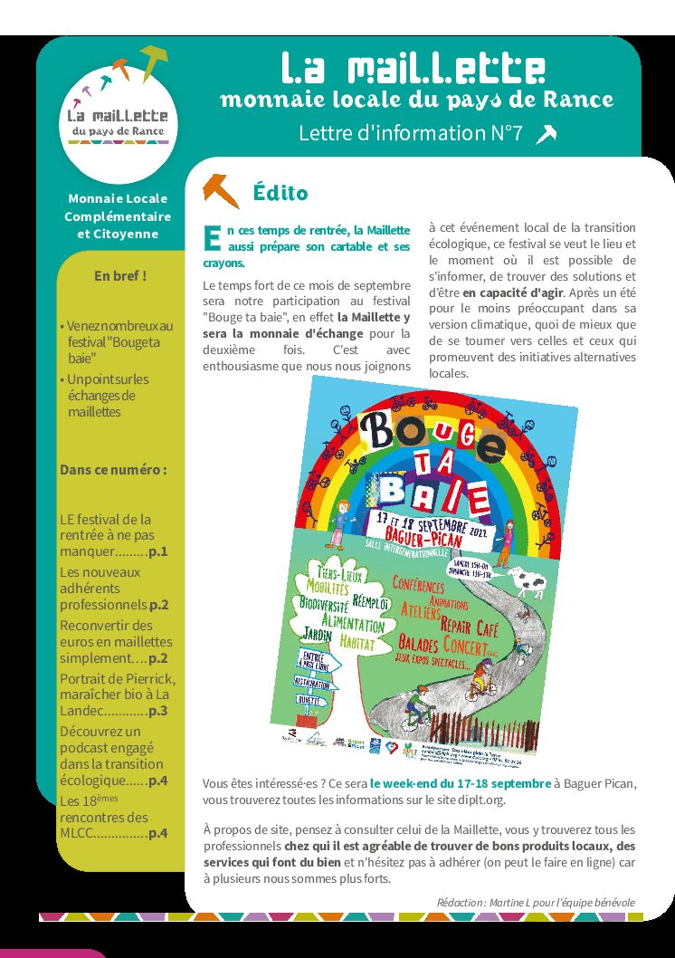 Lettre d'info n°7 - La Maillette du pays de Rance